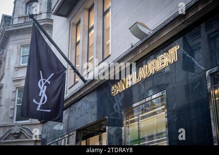 Yves Saint Laurent SAS, Saint Laurent brand signage is displayed in New ...