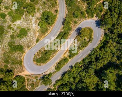 Aerial view of the curves of the road that goes up to the summit of ...