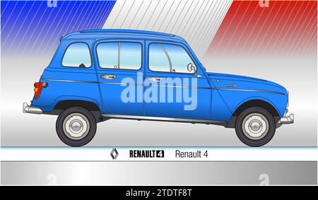 Renault 4 french vintage car silhouette outlined, illustration Stock ...