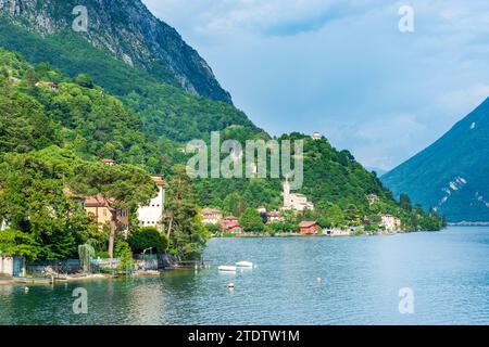 Valsolda: quarter San Mamete, Lake Lugano (Lago di Lugano), marina in ...