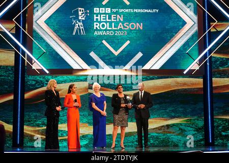 Fatima Whitbread speaks to the crowd after winning The BBC Sports ...