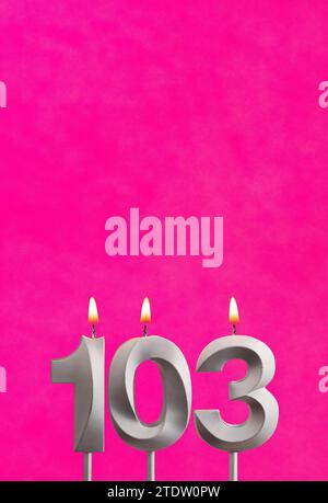 Birthday candle number 103 - Celebration card on blue background Stock ...