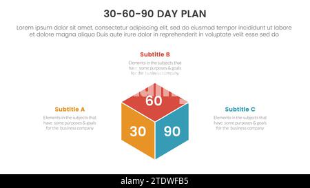 30-60-90 day plan management infographic 3 point stage template with 3 ...