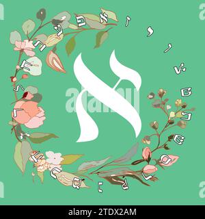 Vector illustration of the Hebrew alphabet with floral design. Hebrew ...