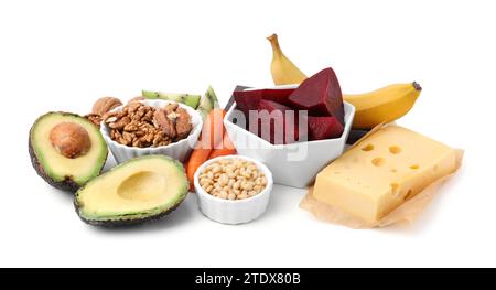 Many different products isolated on white, top view. Natural sources of ...