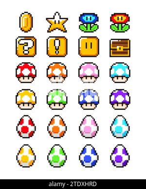 8bit pixel arcade game experience bars and energy levels, vector UI interface elements. Arcade ...