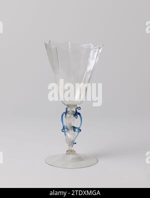 Wing glass with a funnel -shaped, twisted chalice with rim folded in a ...