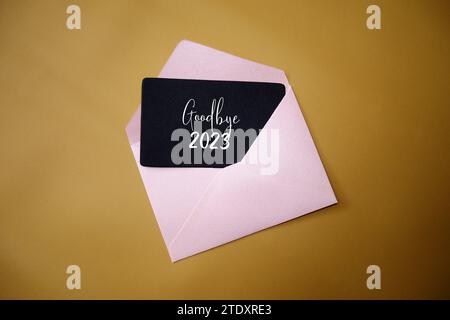 Thank you 2023 card in a white envelope with color background. bye-bye ...