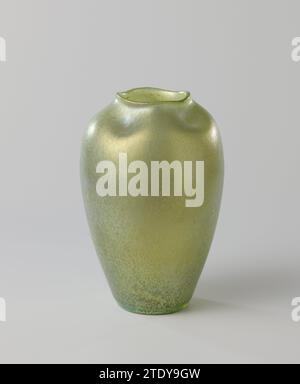 Vase with raised green glass splinters and gold -colored irization ...