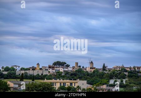 Montuïri town in an afternoon with storm clouds over the village ...