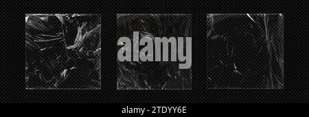 Torn plastic wrap set isolated on transparent background. Vector ...