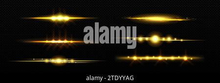 Horizontal golden light stripe with fade effect. Realistic vector ...