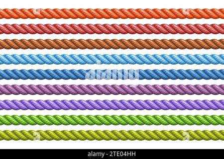 Set of different colorful ropes isolated on white background. Nautical ...