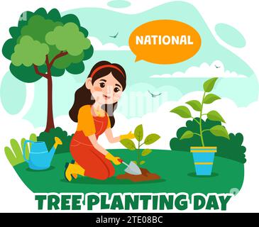 National Tree Planting Day Vector Illustration with Kids Plant Seedling ...