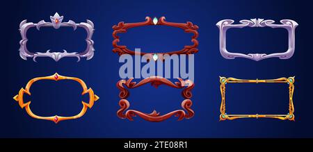 Art deco fantasy game interface button vector set. Ui animation elements for rpg with gold ...