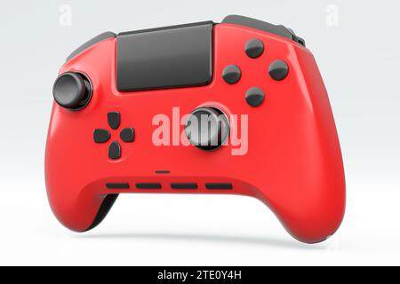 Realistic red video game joystick or gamepad on white background. 3D ...