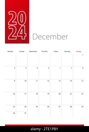 Vertical calendar page of December 2024, Week starts from Monday ...