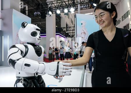 Beijing, China. 16th Aug, 2023. Humanoid robots are pictured at the ...