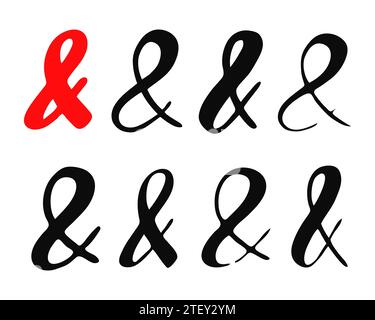 Handdrawn ampersand symbols set, hand painted with ink brush. Vector ...