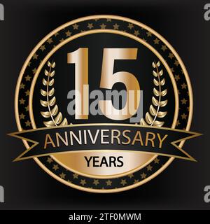 15th Anniversary Design, luxurious golden color 15 years Anniversary ...