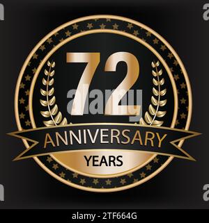 72 Years Anniversary Celebration Gold and Black Template. Luxury Style ...