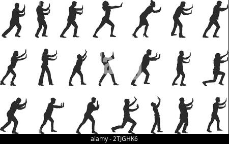Pushing silhouette, People pushing pose silhouette, Female pushing pose ...