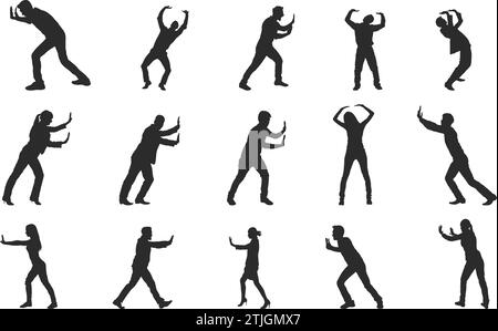 People pushing pose silhouette, Male pushing pose silhouette, Female ...