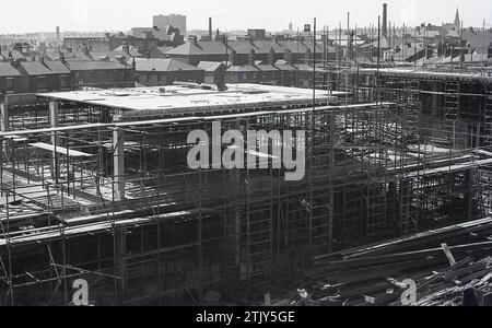 1960s, historical, commerical building site, foundations for a new ...