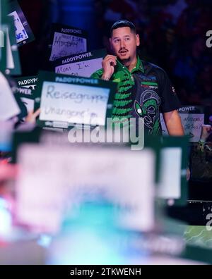 Ben Robb walks out to play Richard Veenstra (not pictured) on day six ...