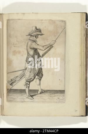 Soldier with a musket that slides his right hand to the end of his ...