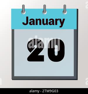 January 20 calendar sign on blue neon brick wall background. Flat ...