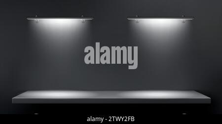 Linear led lamp with soft light on shelf. Vector realistic illustration ...