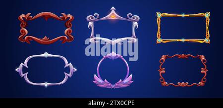 Art deco fantasy game interface button vector set. Ui animation elements for rpg with gold ...