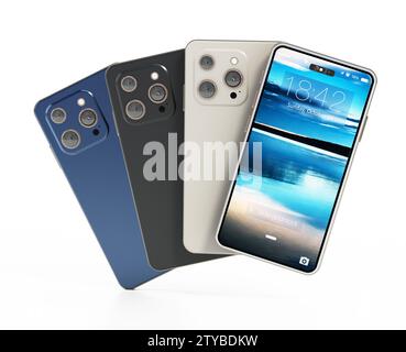 Generic smartphones with fictitious screen design isolated on white ...