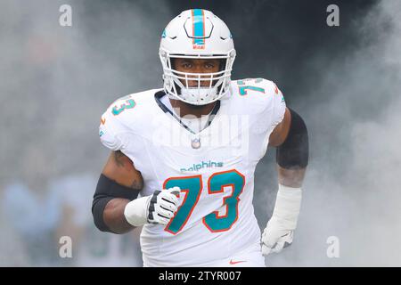 Miami Dolphins guard Austin Jackson arrives before an NFL football game ...