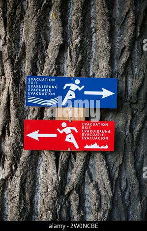 Evacuation route for forest fires or flooding on a campsite in France ...
