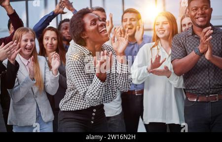 Business team celebrating a triumph with arms up Stock Photo - Alamy
