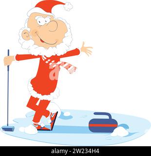 Santa Claus plays curling isolated illustration. Cartoon Santa Claus ...