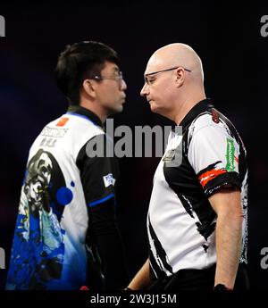 Mickey Mansell in action against Xiaochen Zong (not pictured) on day ...