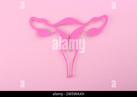Reproductive medicine. Paper uterus on violet background, top view with ...