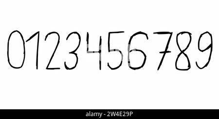 Childlike scribble black digits numbers font from 0 to 9 font set ...