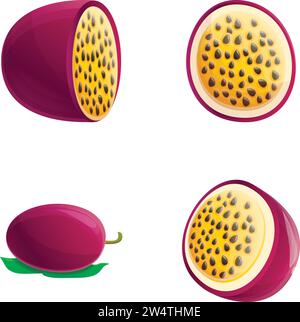 Sweet granadilla set. Tropical half and whole and packaging fruits ...