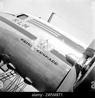 The lettering of the four-engined KLM Douglas DC-6 passenger plane ...