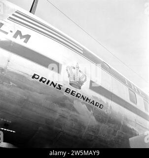 The lettering of the four-engined KLM Douglas DC-6 passenger plane ...