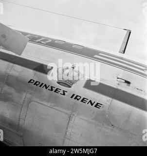 The lettering of the four-engined KLM Douglas DC-6 passenger plane ...