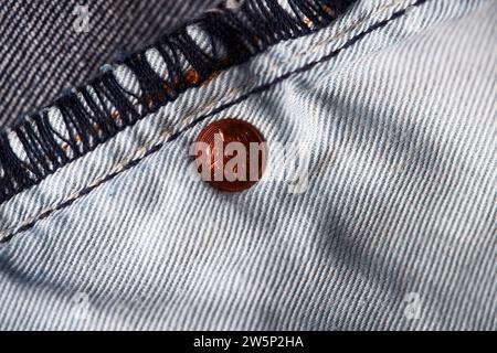 Seams on LEVI'S jeans close-up. Stitching on denim on the inside ...