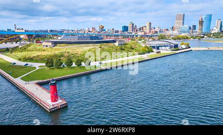 Aerial View of Milwaukee Pierhead Lighthouse and Coastal Cityscape ...