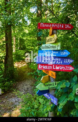 Colorful Directional Signpost at Educational Campus Stock Photo - Alamy