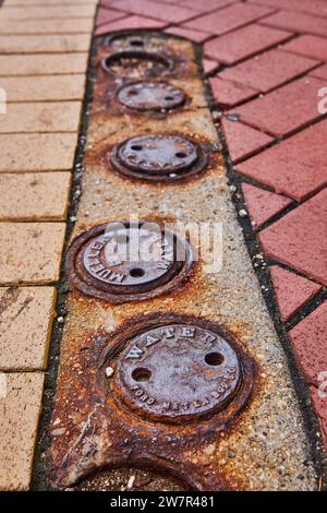 Pavement utility covers Stock Photo - Alamy