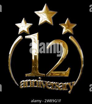 Number 12 birthday celebration gold balloon with presents. 3D Render ...
